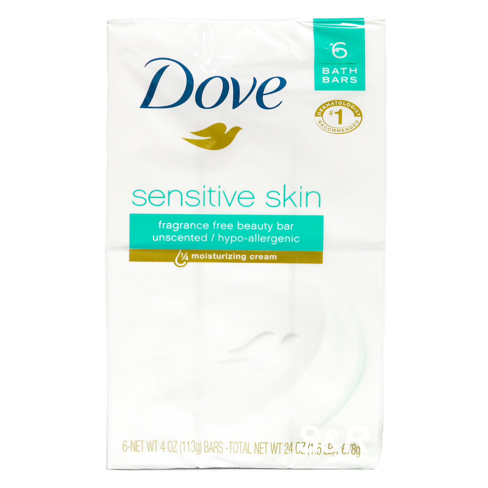 Dove Sensitive Unscented Hypo Allergenic Beauty Bar Soap 6pcs