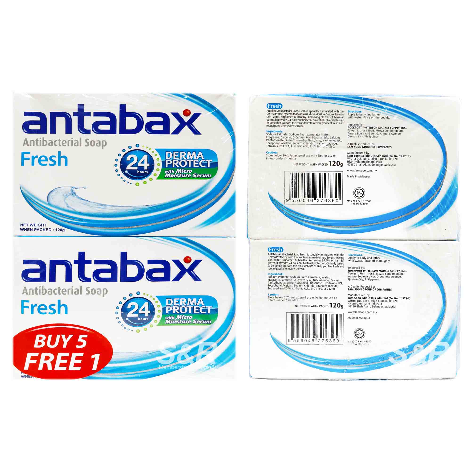 Antabax Antibacterial Fresh Derma Protect Bar Soap 6pcs