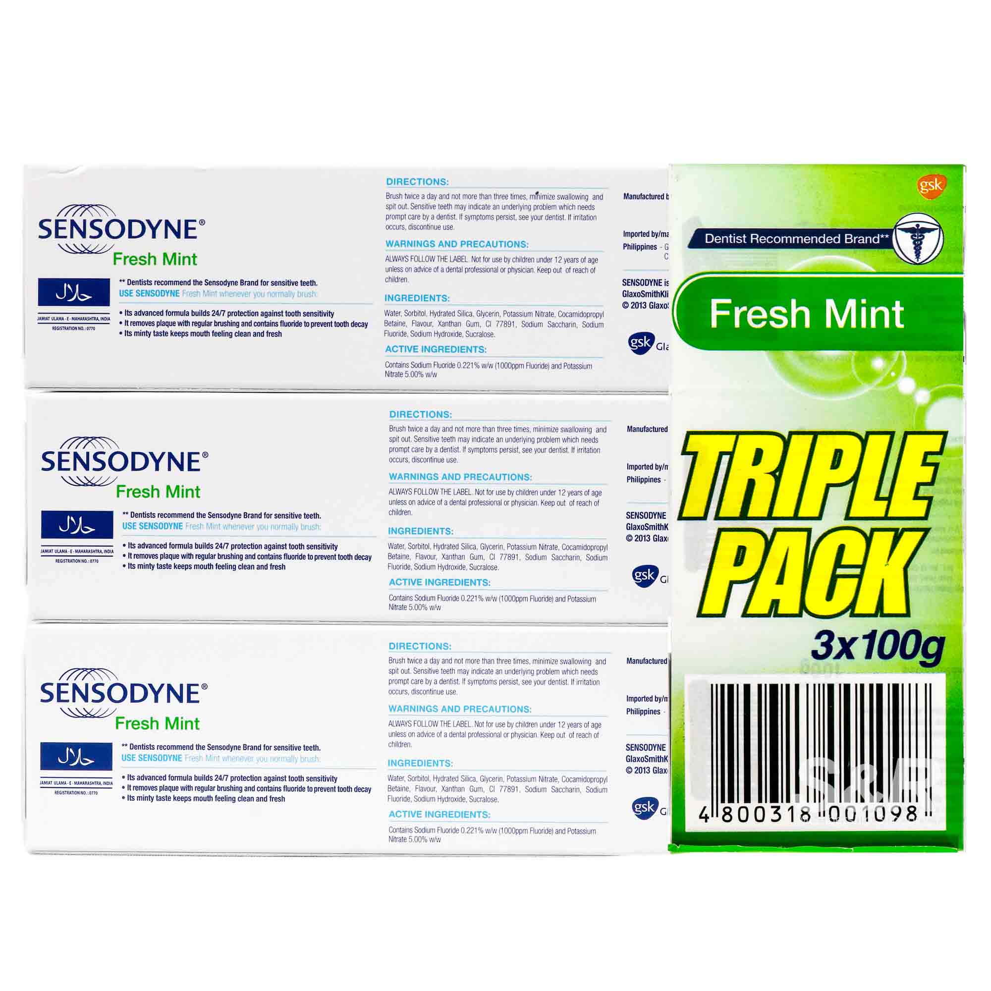 Sensodyne Fresh Mint Toothpaste for Sensitive Teeth Triple Pack 3pcs