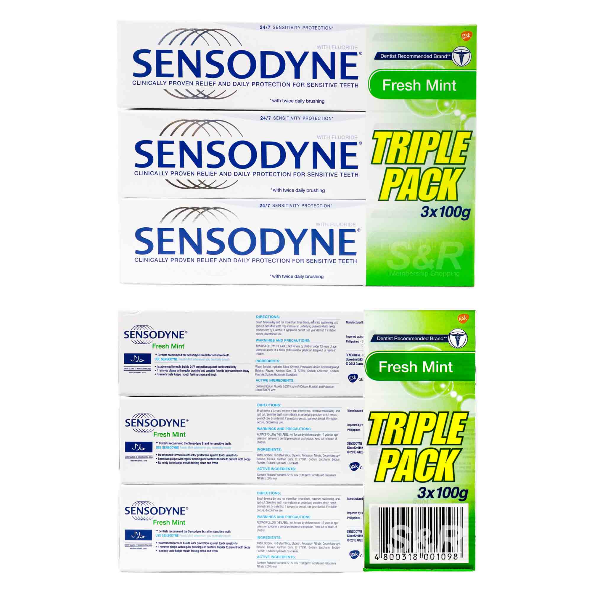 Sensodyne Fresh Mint Toothpaste for Sensitive Teeth Triple Pack 3pcs
