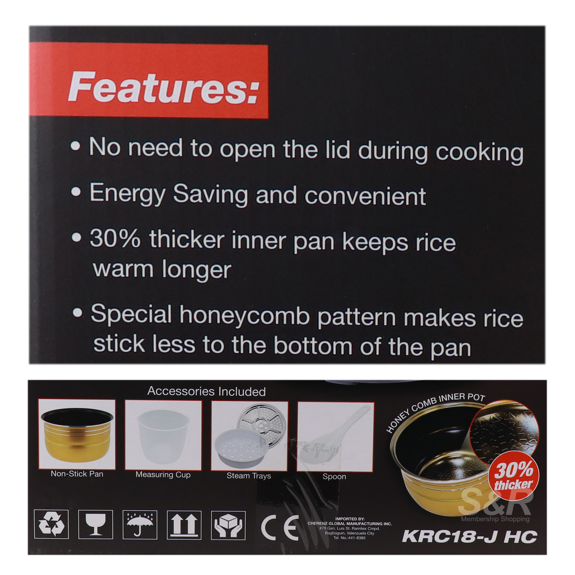 Kuchenluxe 1.8L Electric Rice Cooker 10-cup capacity KRC18-J HC