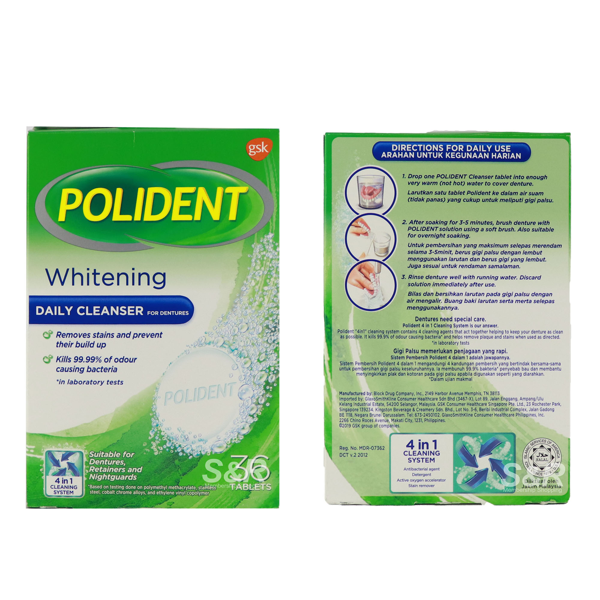 Polident Whitening Daily Cleanser for Dentures 36pcs