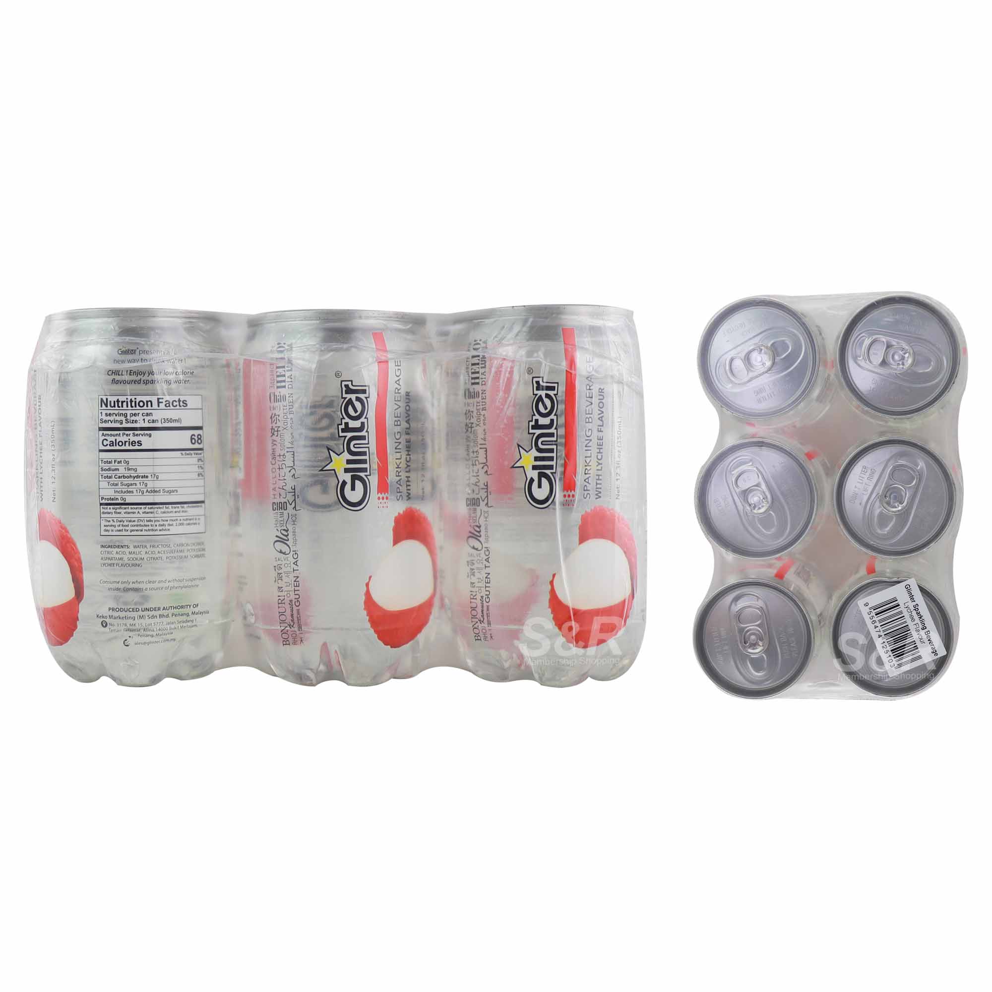 Glinter Sparkling Beverage with Lychee Flavor 6 cans